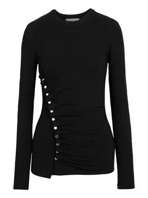 Rabanne Ruched Stretch-jersey Top With Side Snap Fastenings - Black