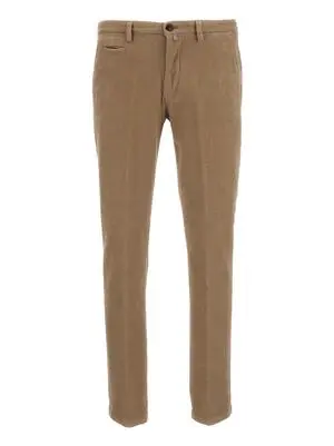 BRIGLIA 1949 Briglia 1949 Beige Stretch Cotton Twill Moleskin Finish Trousers Beige