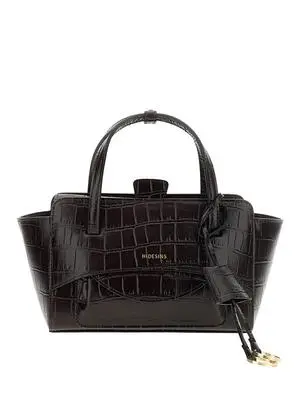 HIDESINS Crocodile-effect Leather Shoulder Bag With Flap - Brown