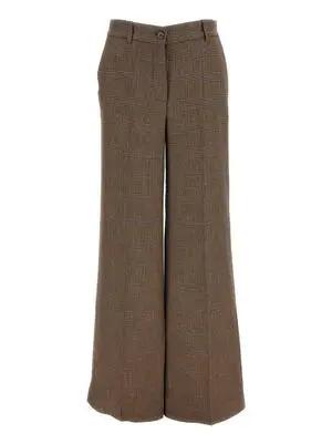 PAROSH Wide-leg Wool-blend Pants With Pied-de-poule Pattern - Multicolore