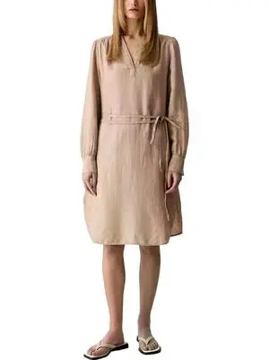 Marc O'polo Beige V-neck Long Sleeve Belted Mini Dress - Neutrals