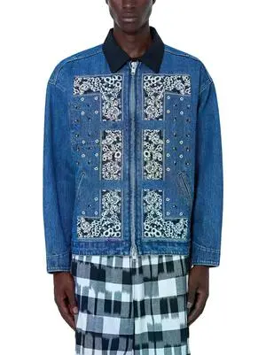 NOMARHYTHM Embroidered Zip-up Denim Jacket - Blue