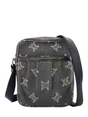 Celine Macadam Pattern Denim Shoulder Bag - Black