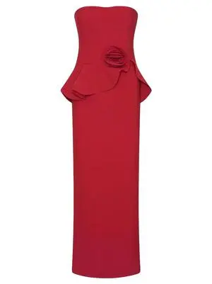 ROTATE BY BIRGER CHRISTENSEN Floral Appliqué Peplum Strapless Gown - Red