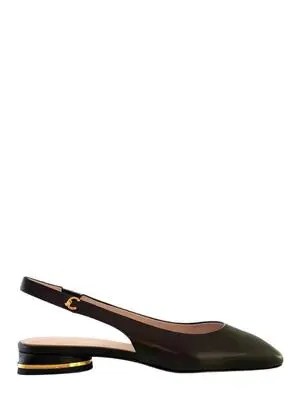 COCCINELLE Leather Slingback Ballet Flats With Gold-tone Logo Plaque - Black