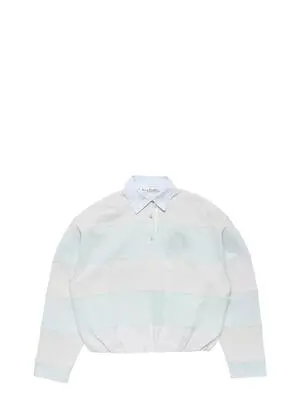 Acne Studios Striped Cotton Fleece Polo Sweatshirt With Crest Logo - Blue