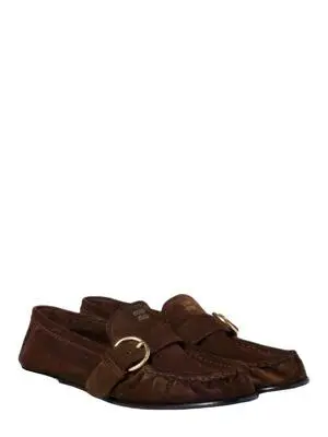 Miu Miu Suede Loafers With Buckle Detail - Brown