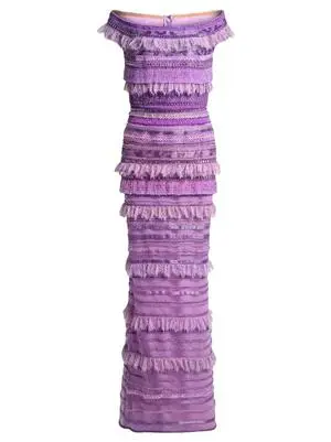 ELIE SAAB Elie Saab Beaded Off-the-Shoulder Tiered Dress
