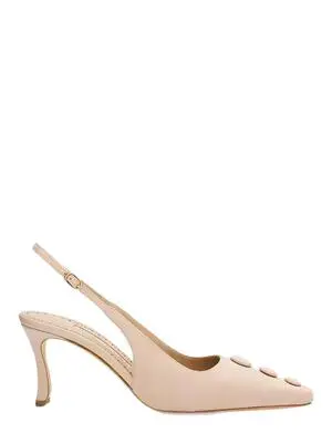 MANOLO BLAHNIK Manolo Blahnik Beige Suede Button Detail Slingback Pumps