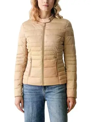 Guess Puffer Jacket With Logo Plaque - Neutrals
