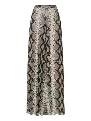 Lapointe Python-print Mesh Wide-leg Trousers - Brown