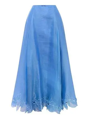LEO LIN Leila Appliqué Midi Skirt - Blue