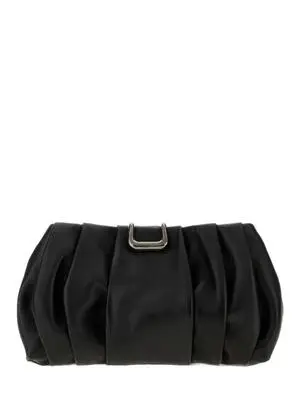 Brunello Cucinelli Pleated Leather Clutch Bag - Black
