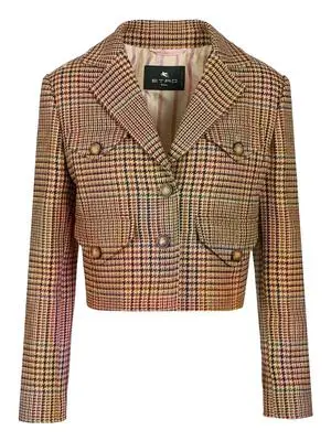 Etro Checked Cropped Jacket - Neutrals