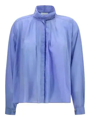 FORTE_FORTE Pleated High-neck Blouse - Blue