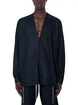 Rick Owens Lido Larry V-neck Leather Shirt - Black