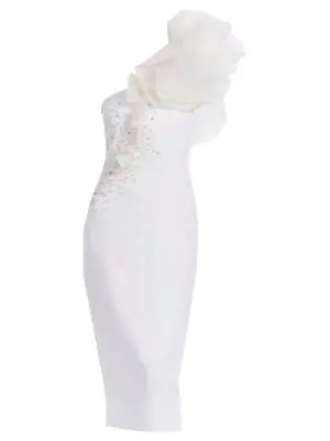 Badgley Mischka One-shoulder Crystal-embellished Midi Dress - White