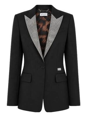 Philipp Plein Single Breasted Fit Blazer With Crystal Embellished Lapel - Black