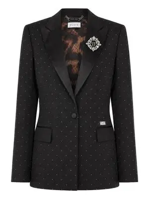 Philipp Plein Boyfriend Fit Blazer With Crystal Embellishments - Black