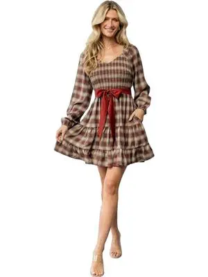 BALTIC BØRN Stina Plaid Mini Dress - Rust/multi Color