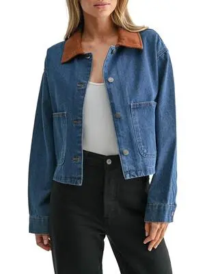 ALL IN FAVOR Jacket With Corduroy Collar - Denim