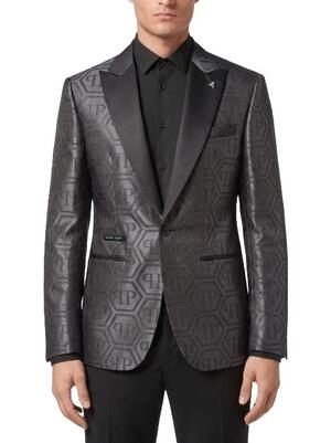 Philipp Plein Jacquard Blazer Regular Fit Monogram - Black