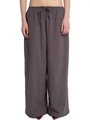 MUSE ASSEMBLY Crinkled Wide-leg Cotton Trousers - Grey