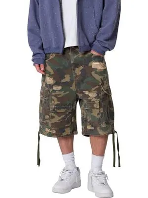 Mnml Distressed Camouflage Cargo Shorts - Camo