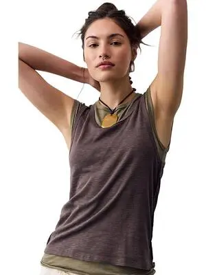 Free People We The Free Tinsley Twofer Short Sleeve Top - Deep Fudge/summer Pine