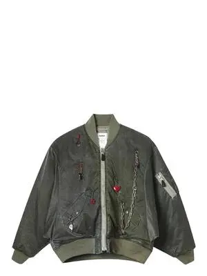 DOUBLET Chain-embellished Zip-up Bomber Jacket - Green