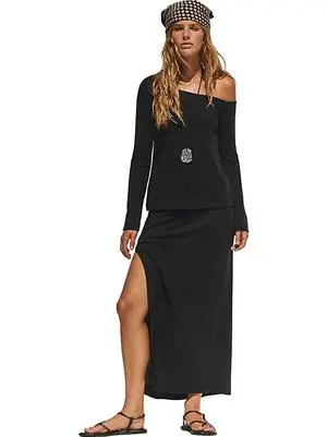Free People Off-the-shoulder Bell Sleeve Top And Maxi Skirt Set - Black