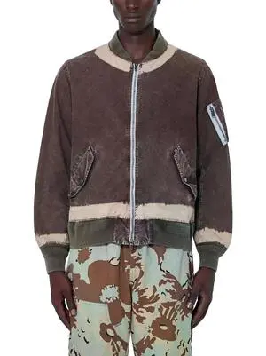 NOMARHYTHM NOMARHYTHM Distressed Finish Zipped-Sleeve Bomber Jacket