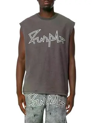 PURPLE BRAND Distressed Logo Tank Top - Grey