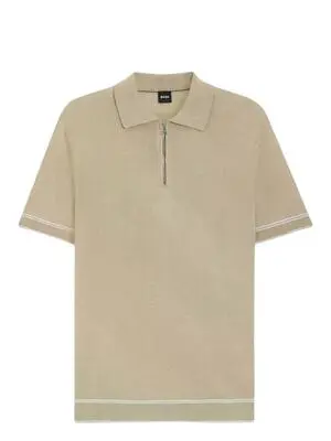 BOSS Norbertino Zip-neck Knitted Polo Shirt - Neutrals