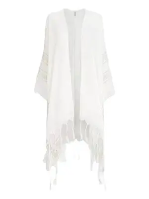 Brunello Cucinelli Linen Poncho With Broderie Anglaise And Fringe - White