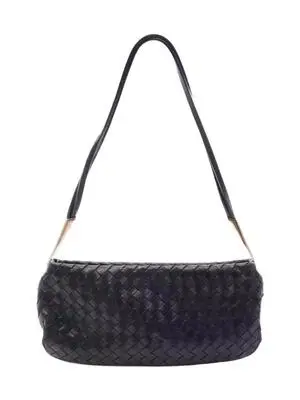 Bottega Veneta 2000s Intrecciato Leather Shoulder Bag - Black