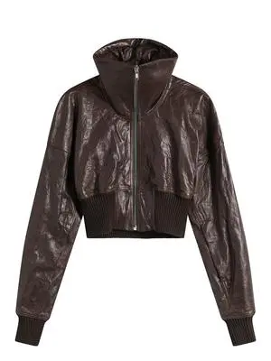 Rick Owens Cropped Leather Bomber Jacket - Grease