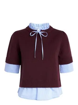 Claudie Pierlot Wool Layered Sweater With Contrasting Poplin Inserts - Purple
