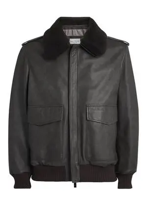 Pal Zileri Lambskin Leather Bomber Jacket - Grey