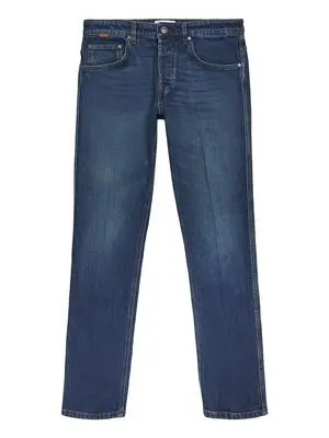 LARDINI Straight Leg Jeans With Whiskering And Creased Legs - Navy