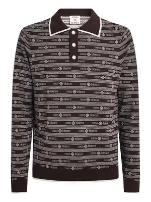 Casablanca Merino Logo Jacquard Polo Sweater - Brown