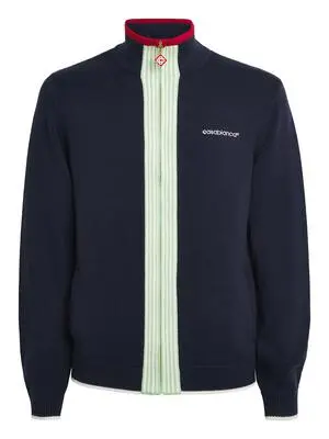 Casablanca Merino Wool Track Jacket With Embroidered Logo - Navy