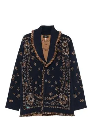Alanui Paisley Jacquard Cardigan With Fringe - Blue