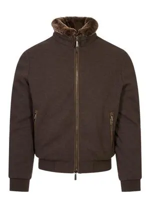 MOORER High Collar Zip-up Jacket With Fur Trim - Brown