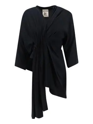 SEMICOUTURE V-neck Pleated Blouse - Black