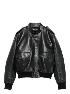 TOM FORD Epaulette-detail Leather Jacket - Black