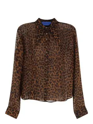 MES DEMOISELLES Long Sleeve Shirt With Fold-over Collar - Eopard