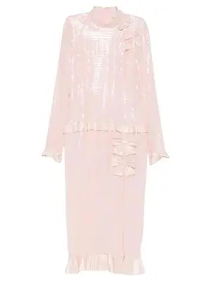 Alessandra Rich Sequin-embellished Midi Dress With Bow Detail And Ruffles - Pink