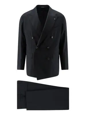 Tagliatore Long-sleeve Double-breasted Suit Jacket And Trousers Two-piece Set - Blue