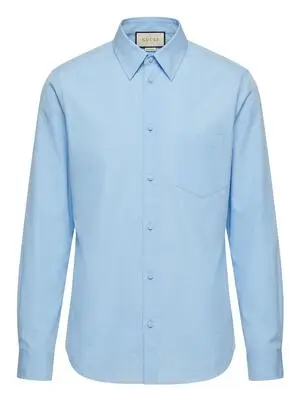 Gucci Logo Embroidered Poplin Shirt - Blue